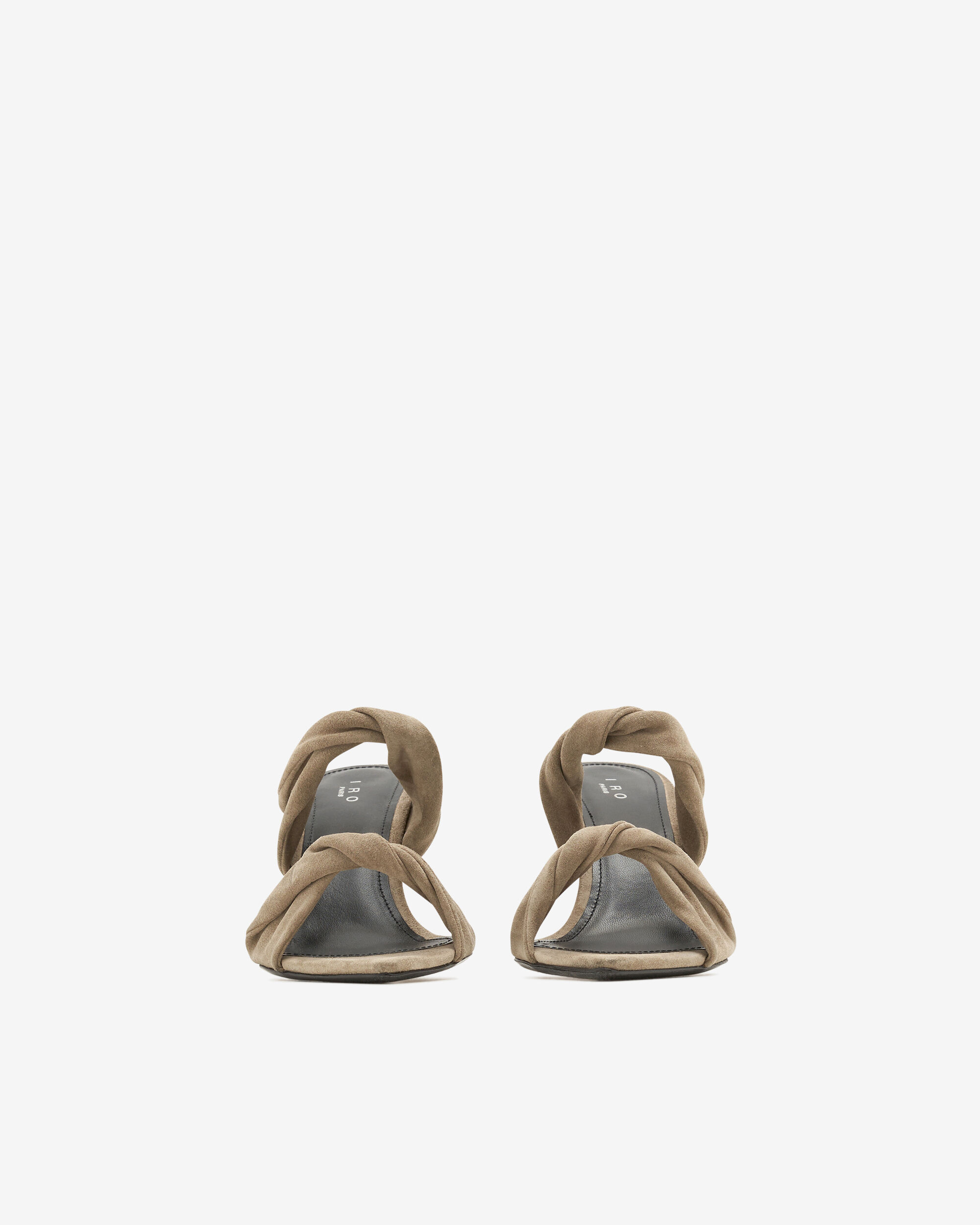IRO FALL WINTER 24 COLLECTION TWISTY SUEDE HEELED SANDALS